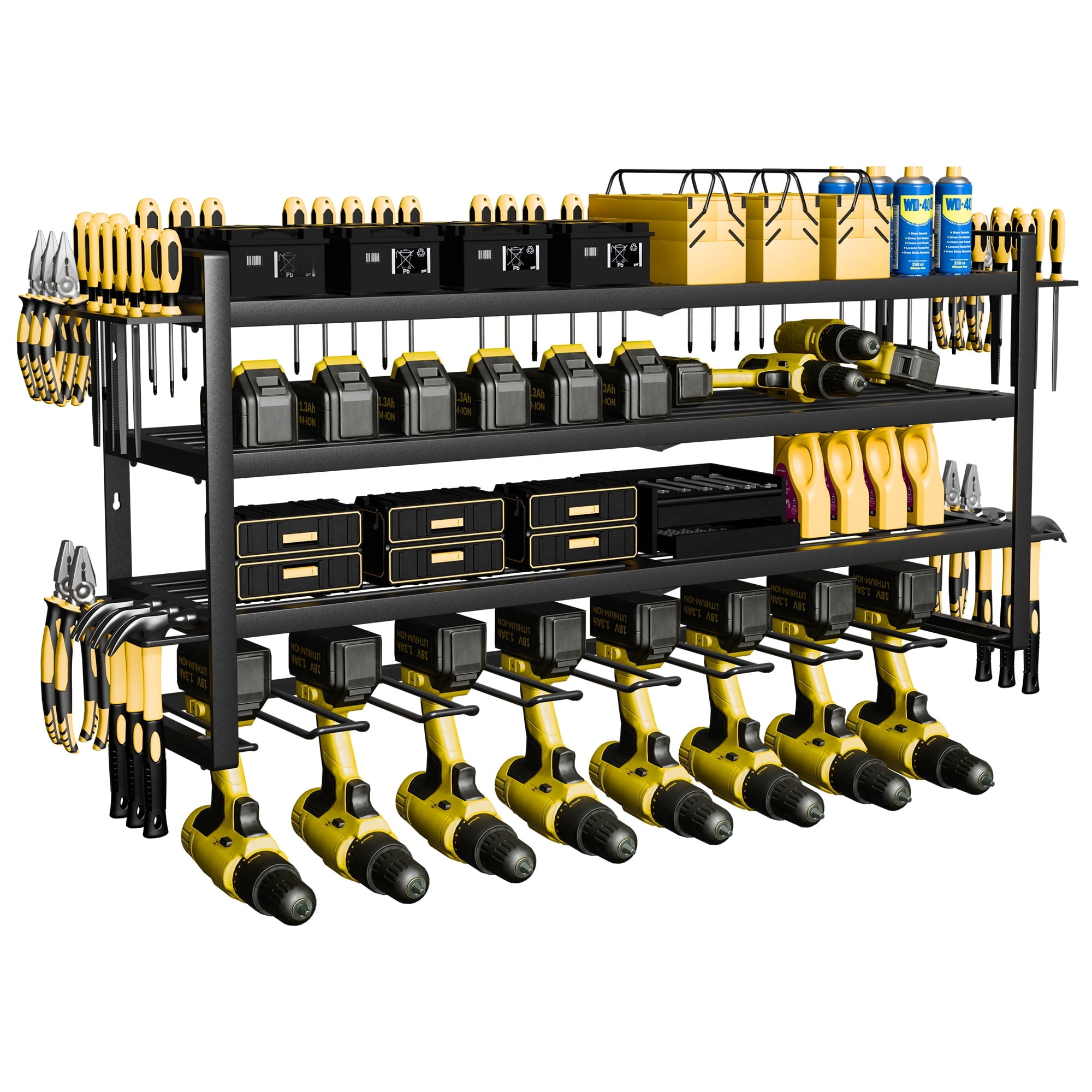 SQIREP Power Tool Organizer Wall Mount, 4 Layers Storage Rack with 8 ...