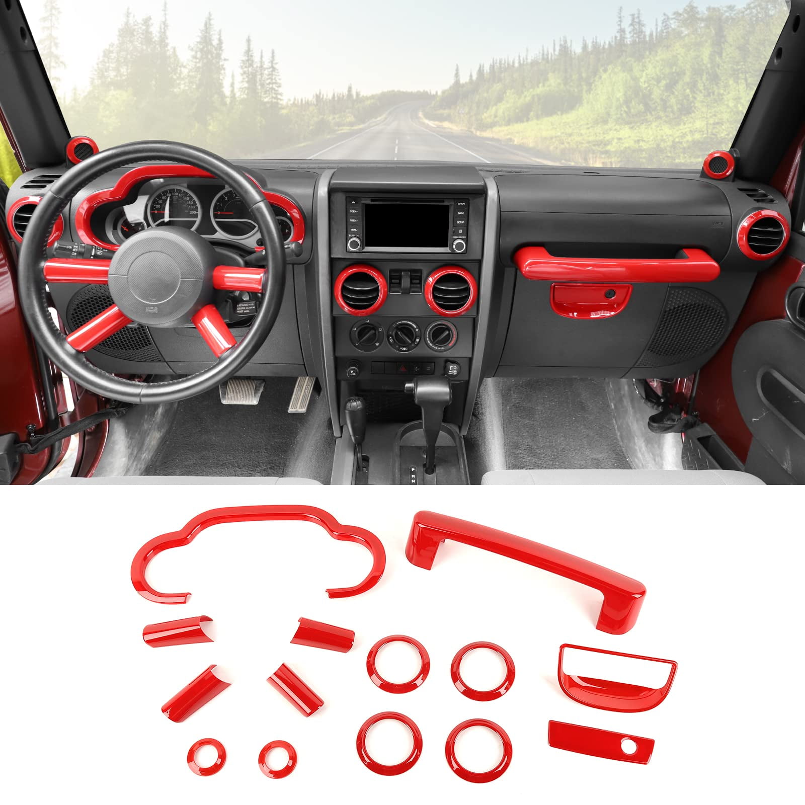 SQQP 14PCS Full Set SSF20 Interior Trim Kit for 2007-2010 Jeep Wrangler JK JKU, Air Outlets A ...