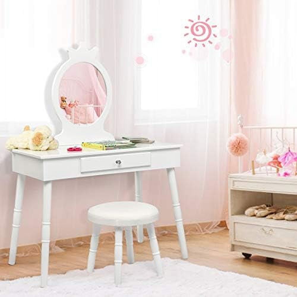 SQSFCB Vanity Set Wooden Princess Table with Cushioned Stool Large ...