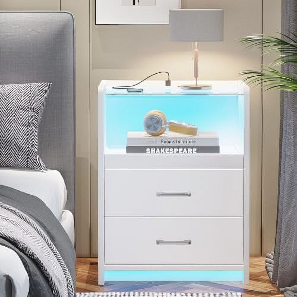 SQTRFCV LED Nightstand with Charging Station Night Stand with Pull-Out ...