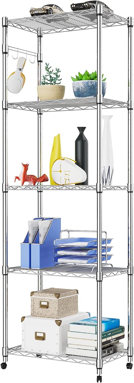 SQTYUR 5-Tier Wire Shelving Unit on Wheels Heavy Duty Rolling Shelving ...