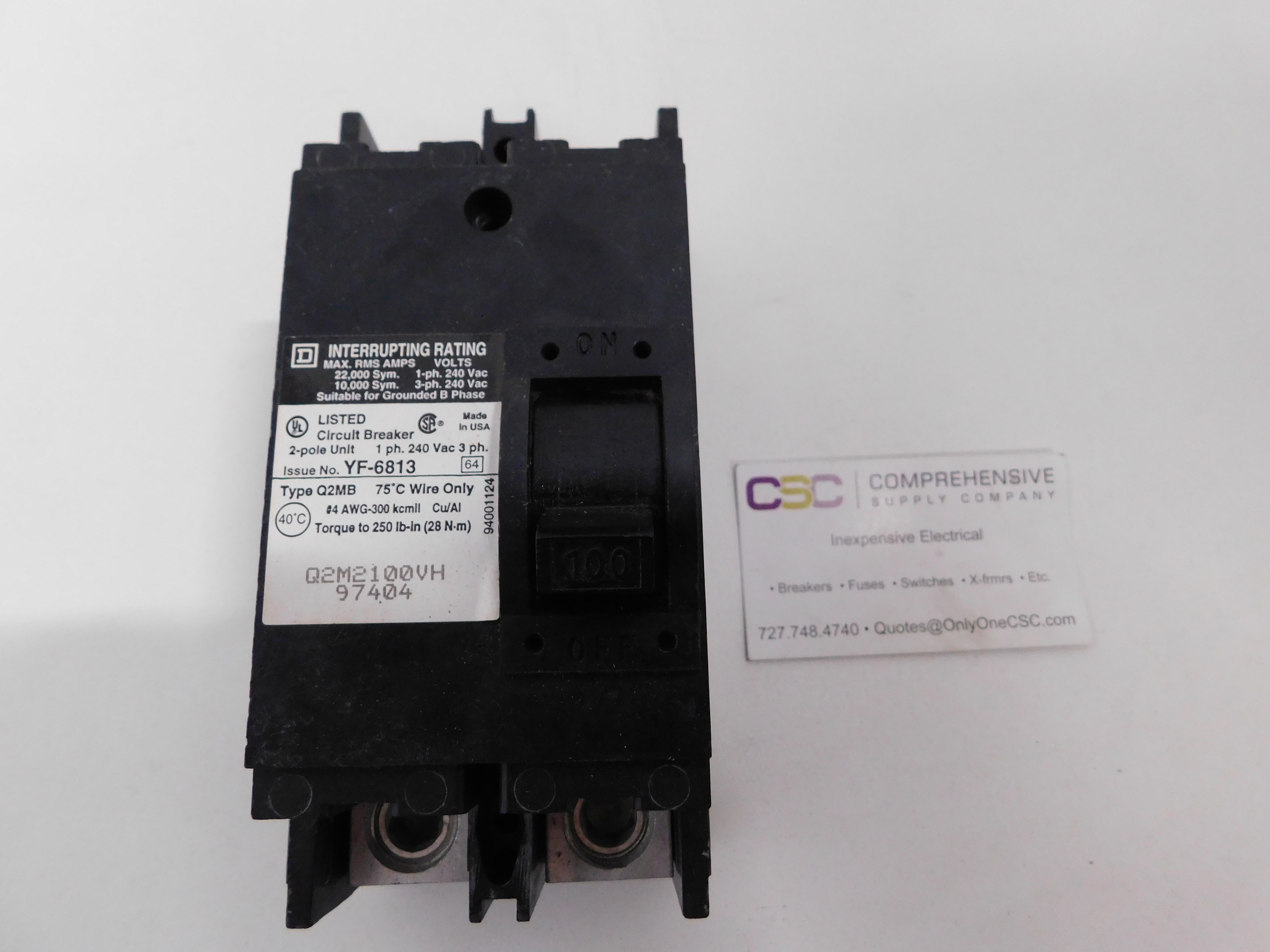 SQUARE D 100A AMP 2P POLE 22kA@240V BOLT ON CIRCUIT BREAKER - Q2M2100VH ...