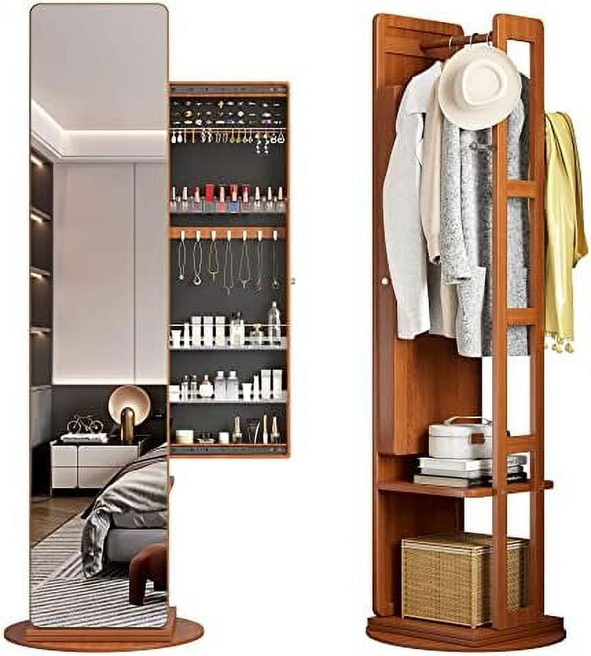 SQVGYU ° Swivel Jewelry Armoire Rotatable Full Length Mirror with Jewelry Standing Jewelry ...