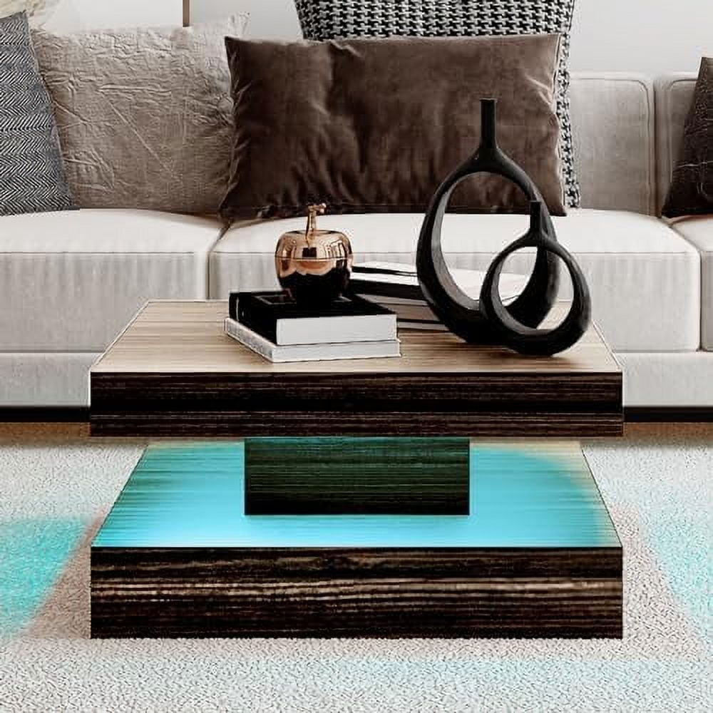 SQVGYU White Black LED Coffee Table with for Living Room Modern Smart ...