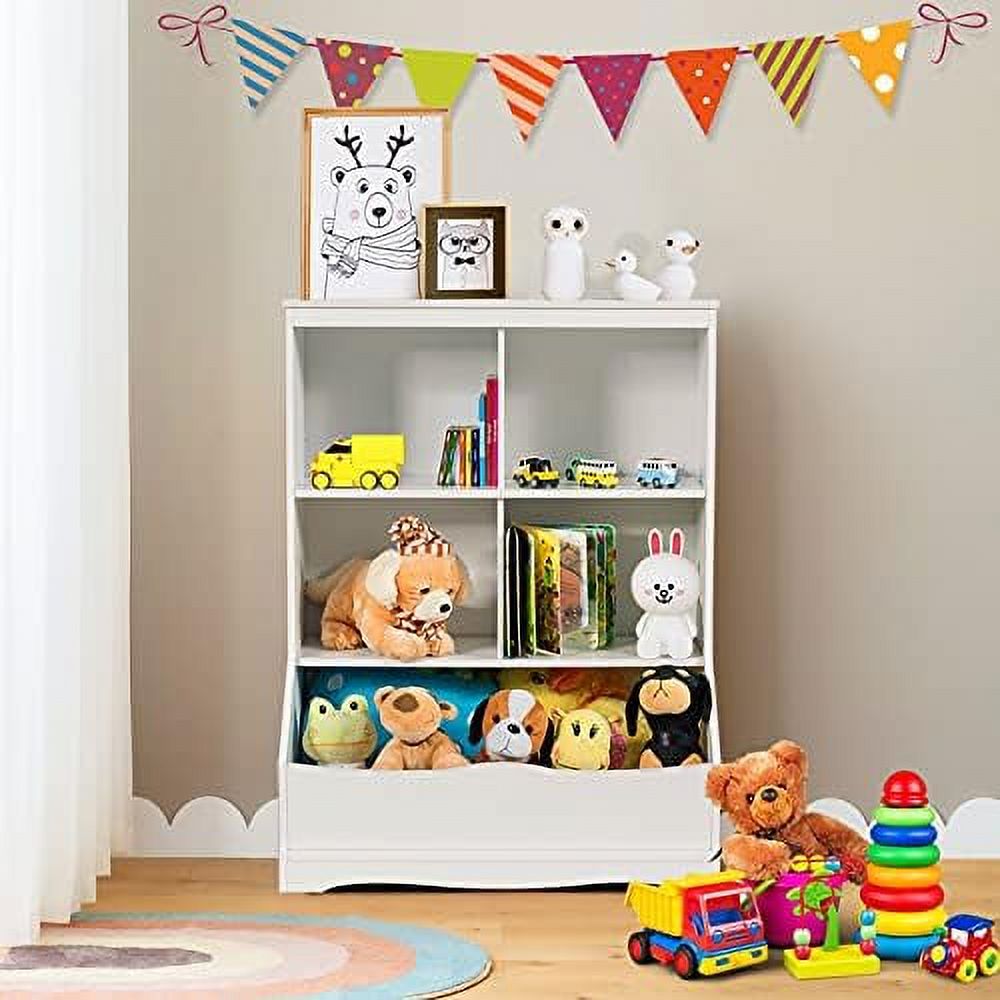 SQWCFD Toy Organizer with Bookcase 5-Cubby Children Bookshelf Toy ...