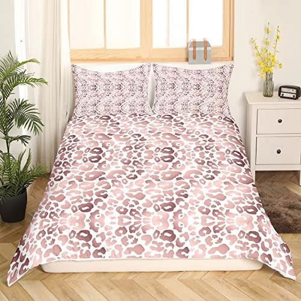 Sqwdec Pink Cheetah Bedding Sets Queen Leopard Print Comforter Cover