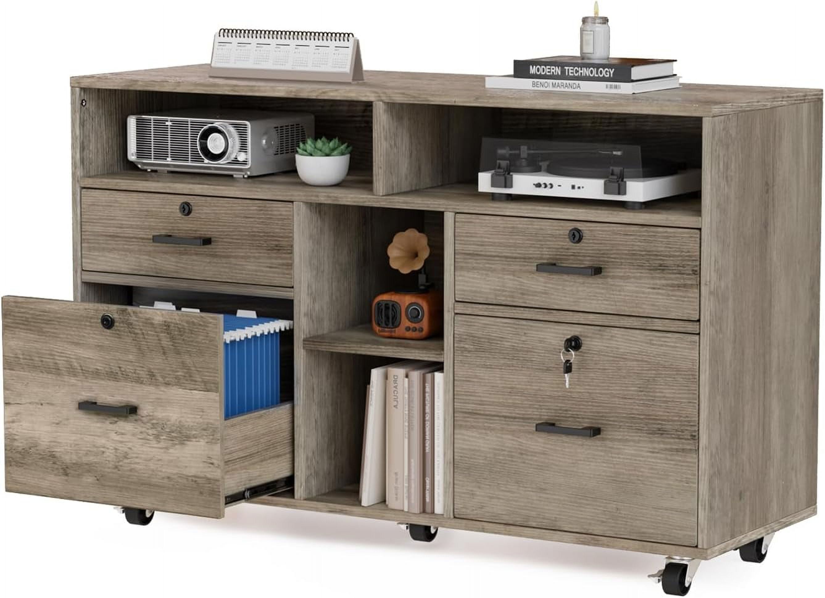 SQYUHGF Wood Mobile File Cabinet with 4 Drawers and Shelves Printer ...
