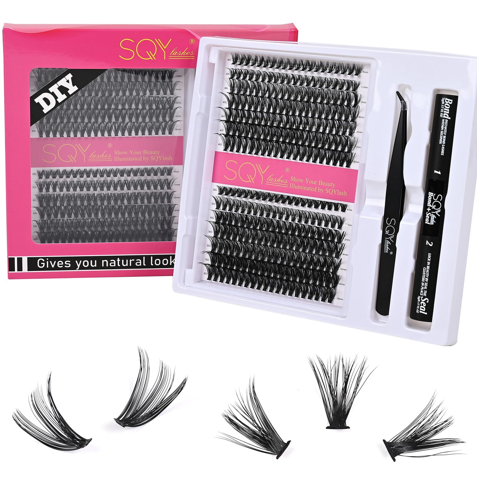 SQYlashes DIY Lash Extensions Kit, Individual Lashes Clusters 9-18mm ...