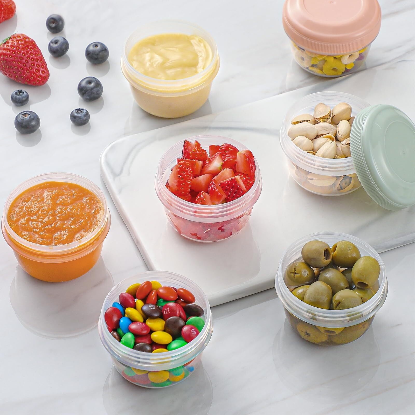SR 16 Pack - 4 oz Small Containers with Lids, Reusable Plastic ...