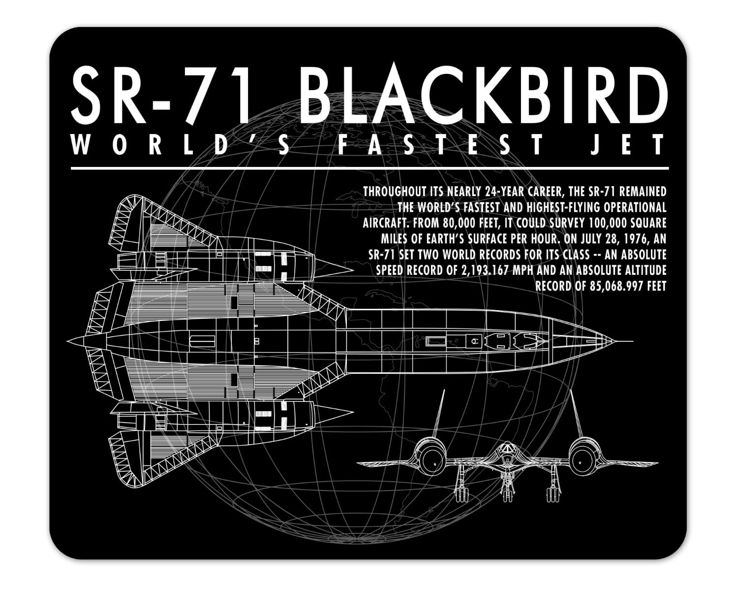 SR-71 Blackbird Mach 3 Schematic Mouse Pad 1/4 Thick - Walmart.com