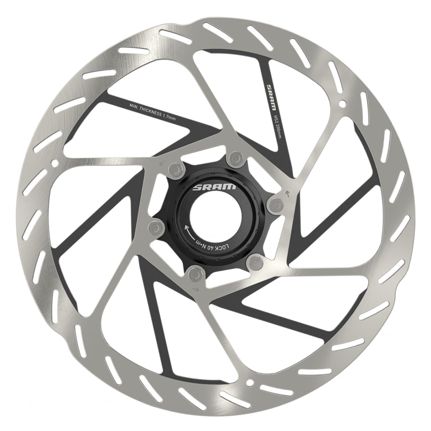 SRAM HS2 Disc Brake Rotor - 200mm, Center Lock, Rounded, Silver/Black ...