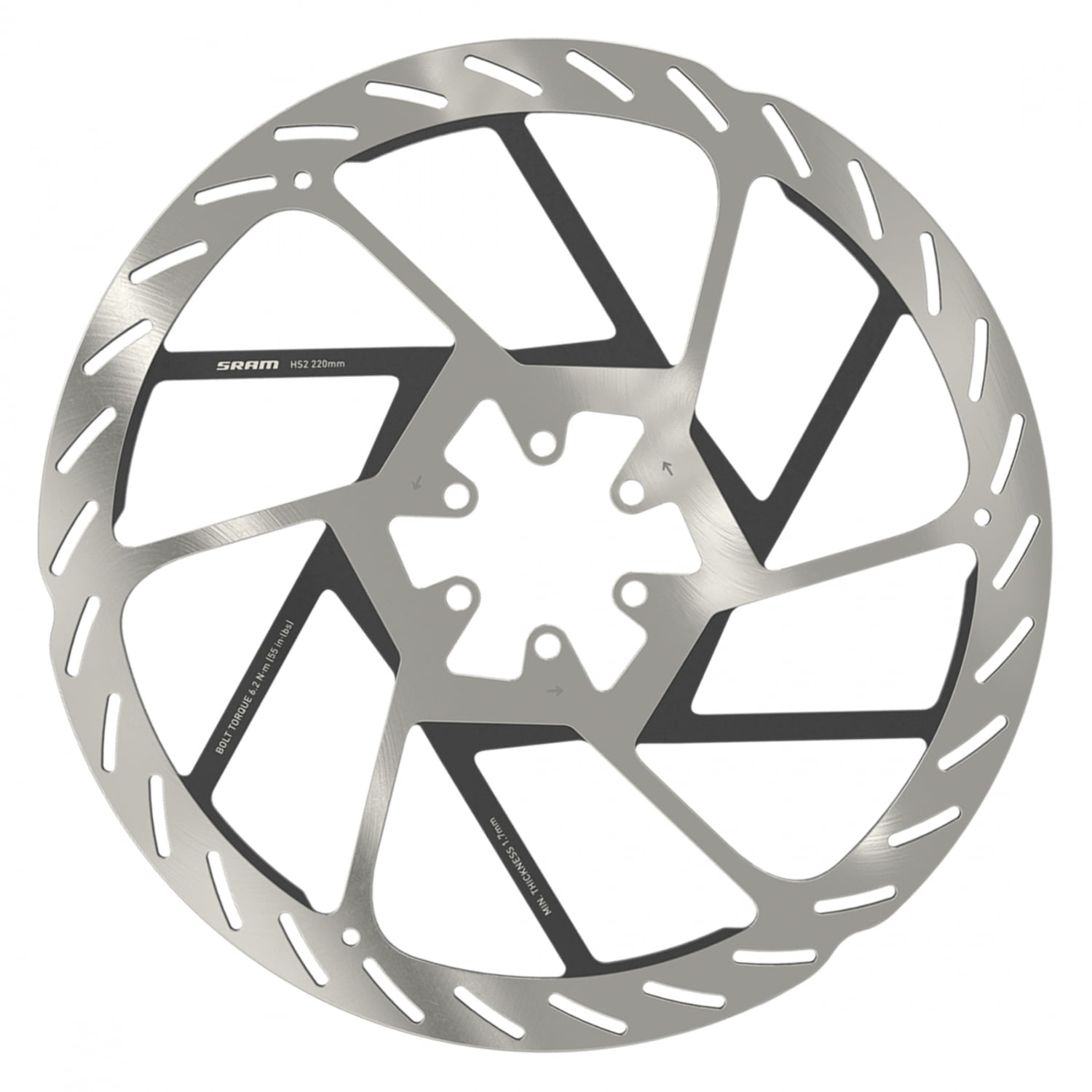 SRAM HS2 Disc Brake Rotor - 220mm, 6-Bolt, Rounded, Silver/Black ...