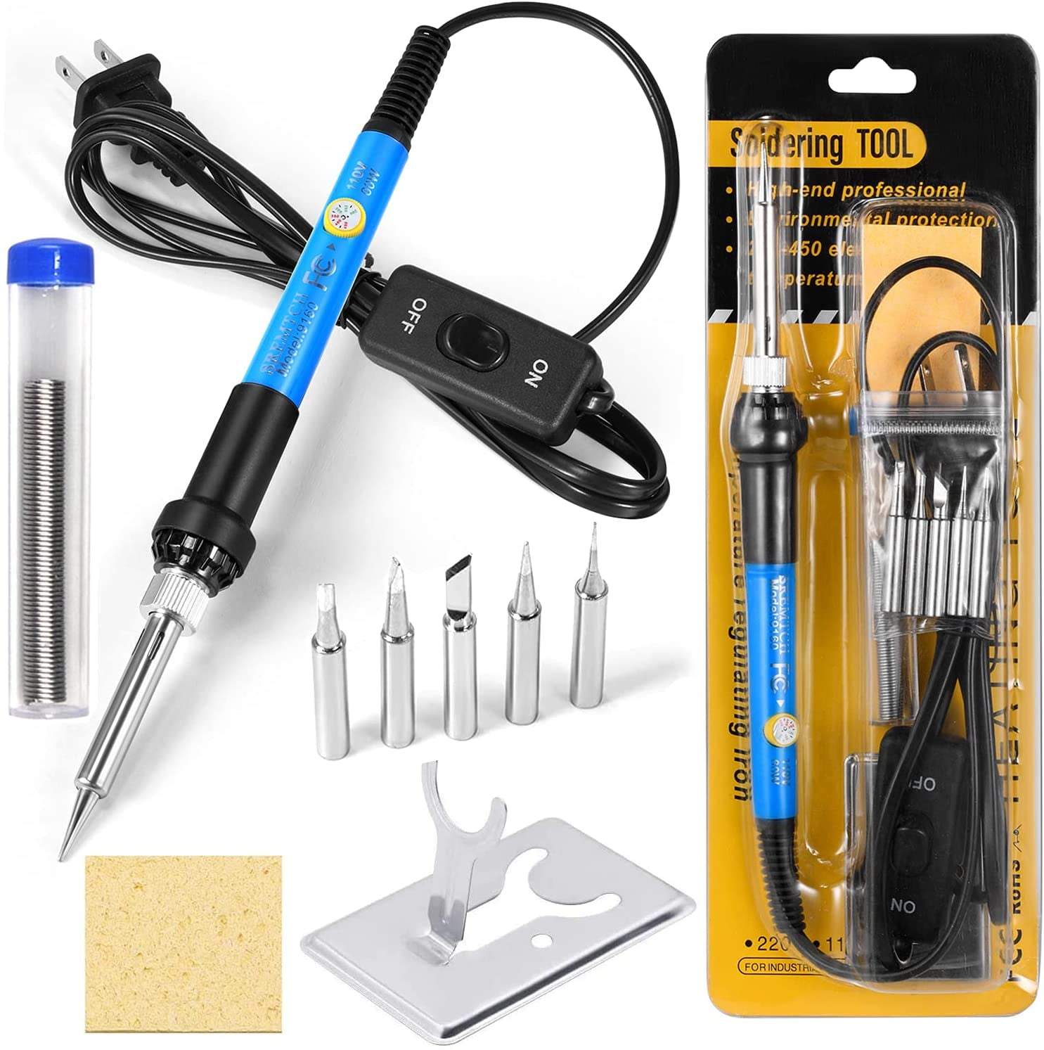 SREMTCH 60W Adjustable Temperature Soldering Iron Kit with ON-Off ...