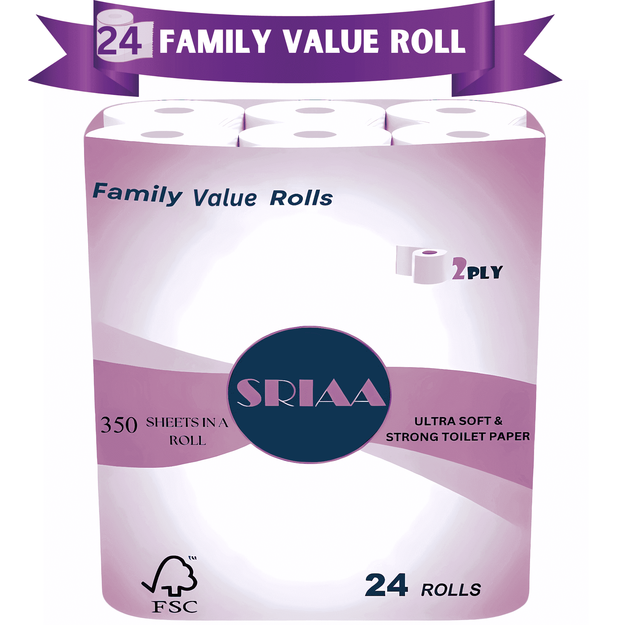 SRIAA Bamboo Toilet Paper, 24 Rolls Family Value Pack, 2-Ply, 350 ...