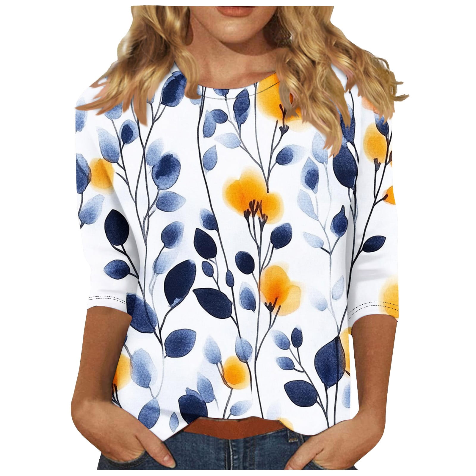 SRIPER Clearance,Women 3/4 Length Blouses Machine Washable,Summer ...
