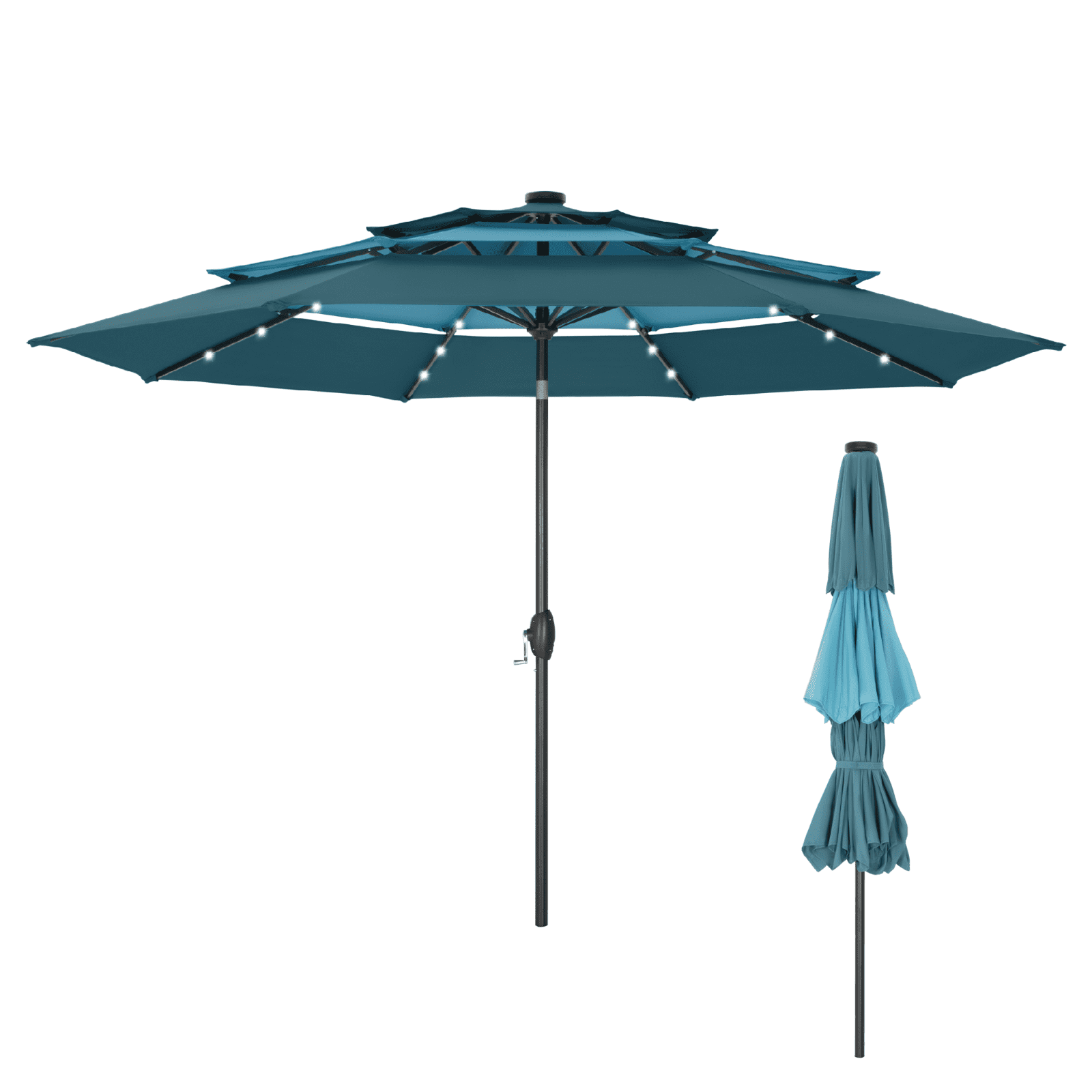 SRJUYK 10ft Patio Umbrella with LED Light, 3-Tier Outdoor Market ...