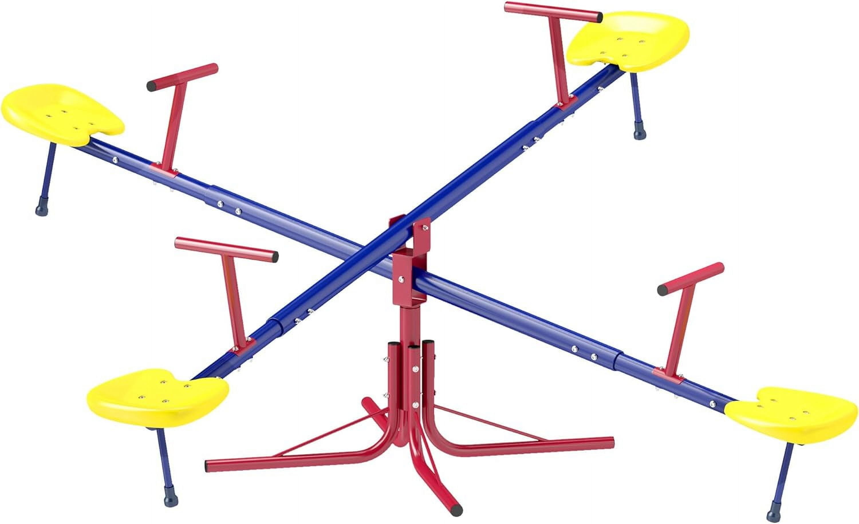 SRJUYK 360° Rotating 4-Seater Kids Seesaw Outdoor Playground Teeter Totter for Backyard Fun ...