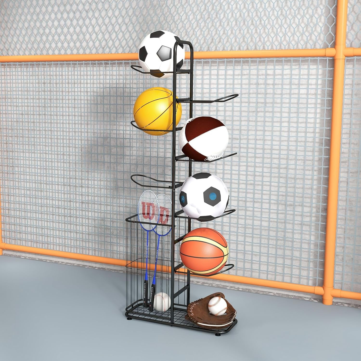 SRJUYK 7-Tier Garage Sports Equipment Organizer with Detachable Ball ...