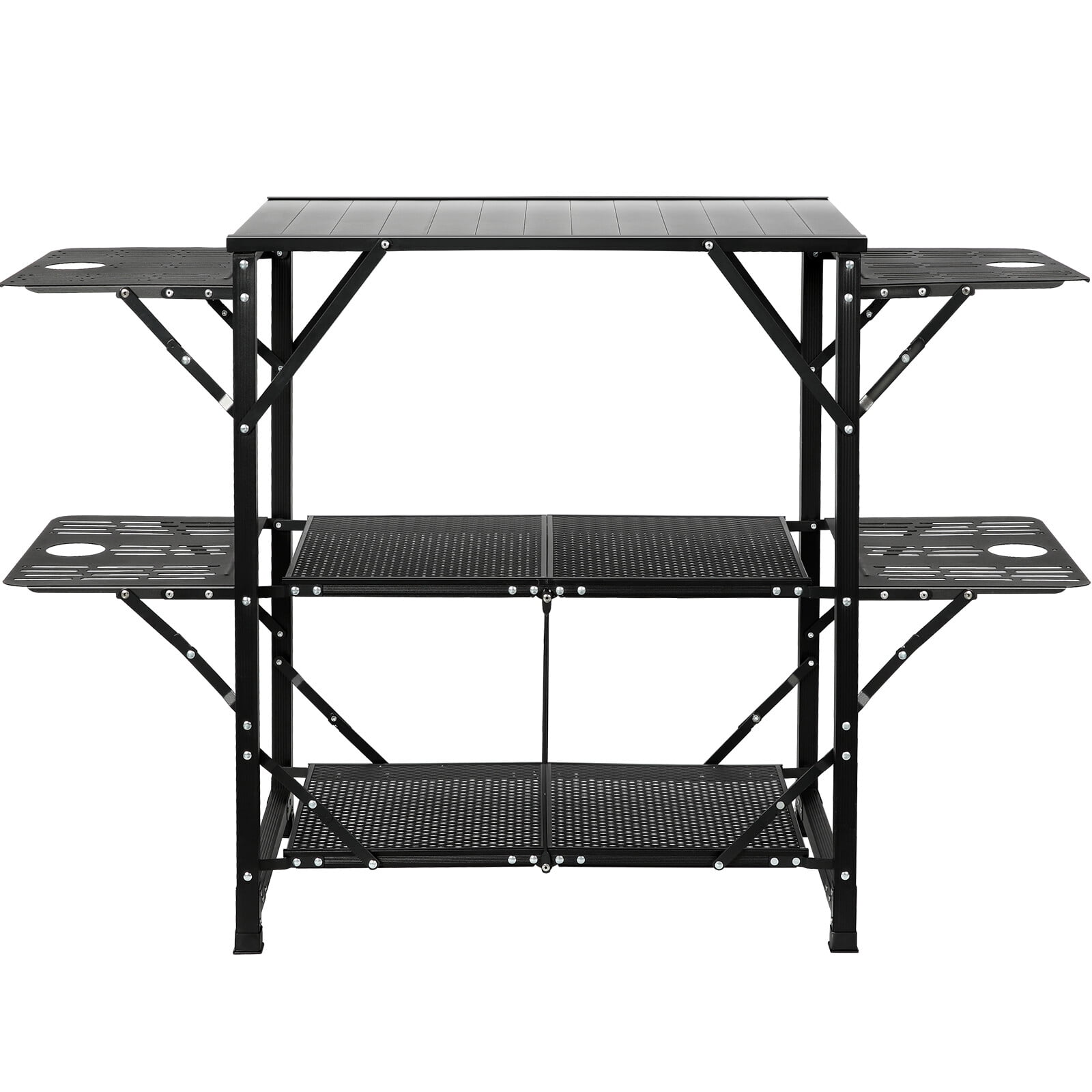 SRJUYK Folding Camping Kitchen Table with 5 Side Tables & 2 Shelves ...