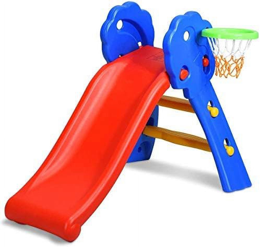 SRJUYK Freestanding Toddler Slide with Basketball Hoop, Foldable Indoor ...