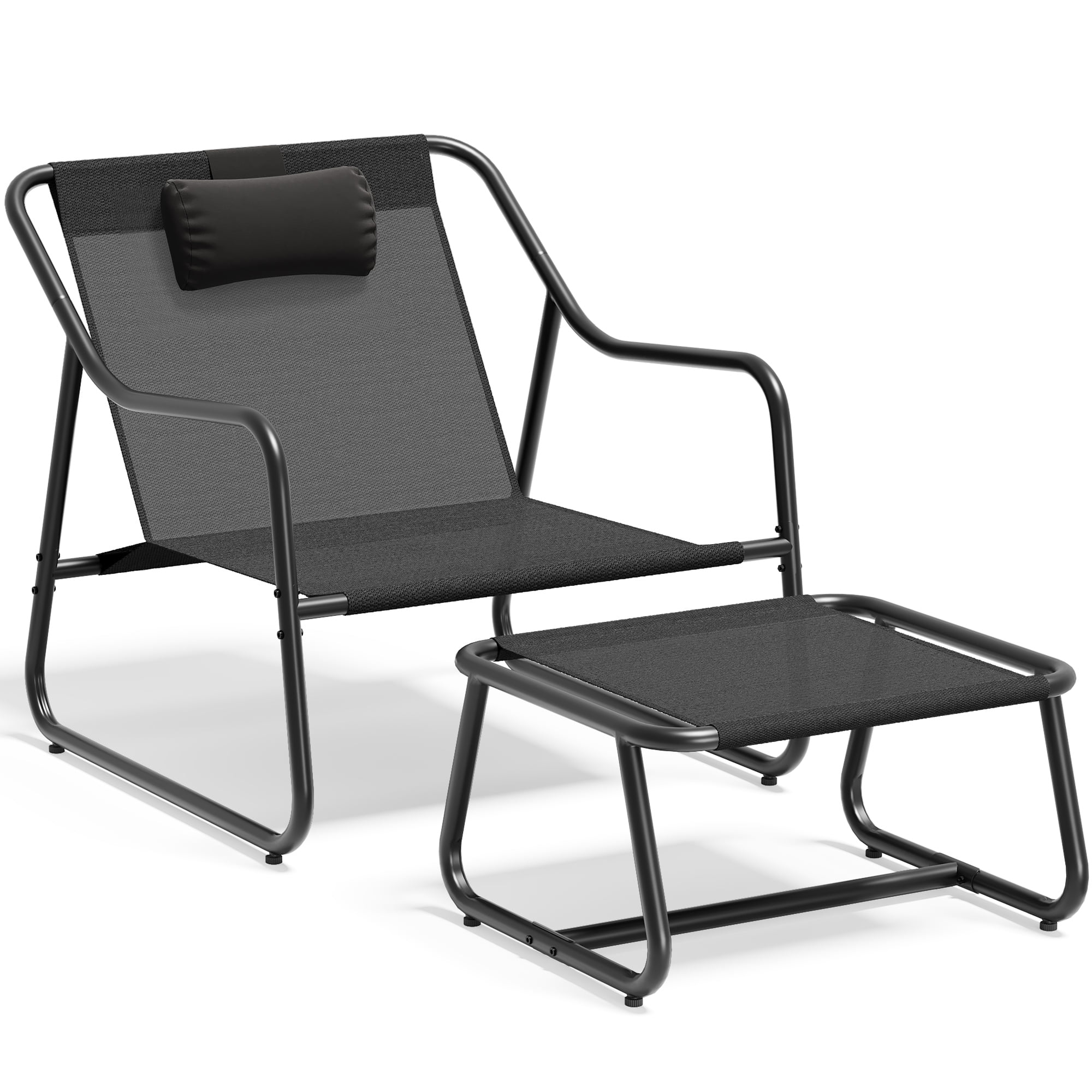 SRJUYK Oversized Patio Textilene Lounge Chair with Metal Handrail ...