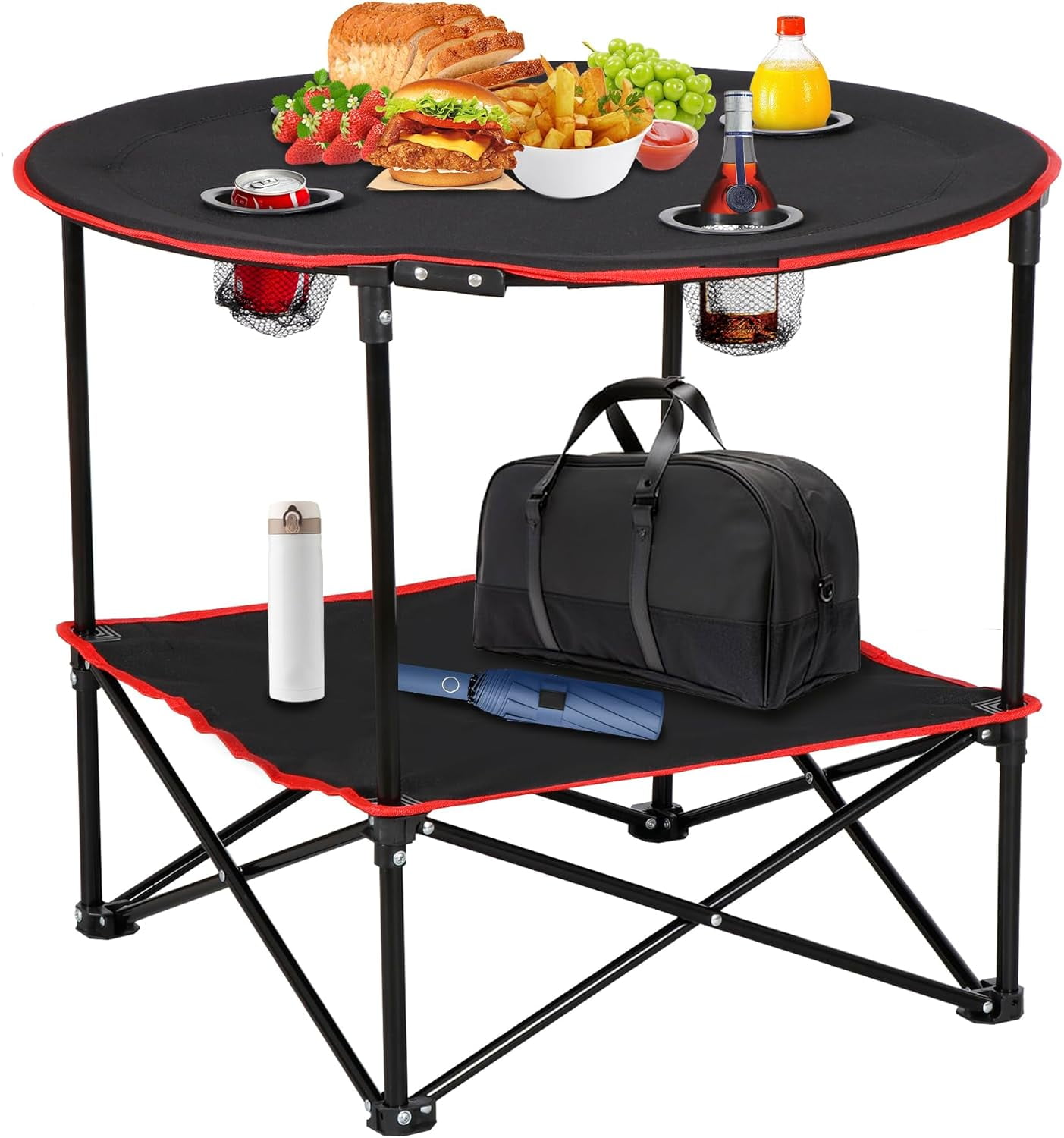 SRJUYK Portable Folding Camping Table with Cup Holders & Storage ...
