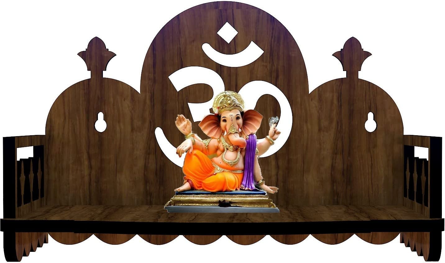 SRM Traders Premium Puja Stand Wall Hanging Beautiful Design Temple for Home and Office Wooden ...