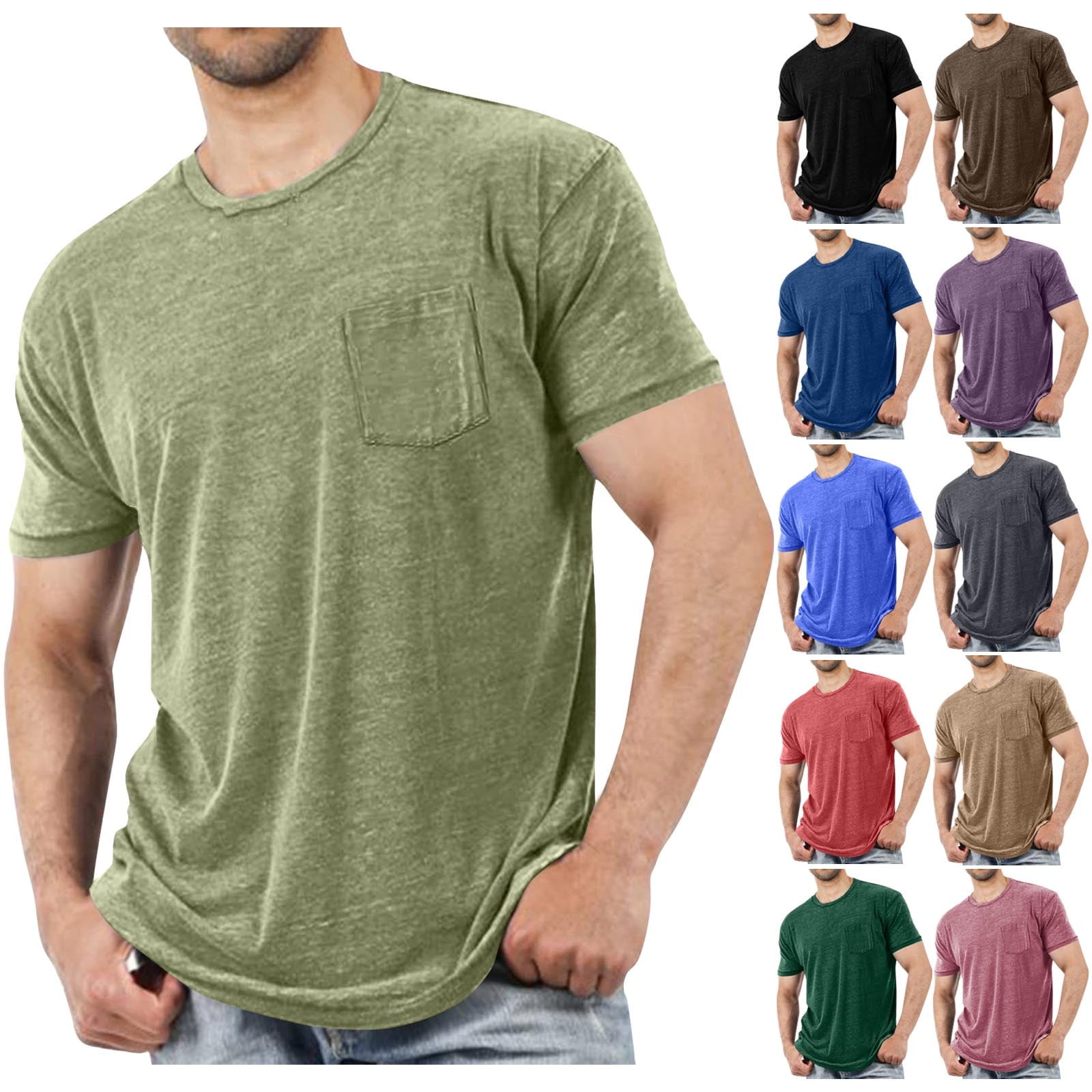 SROBPTY Mens Summer Shirts, Short Sleeve T Shirts for Men, Mens Solid ...