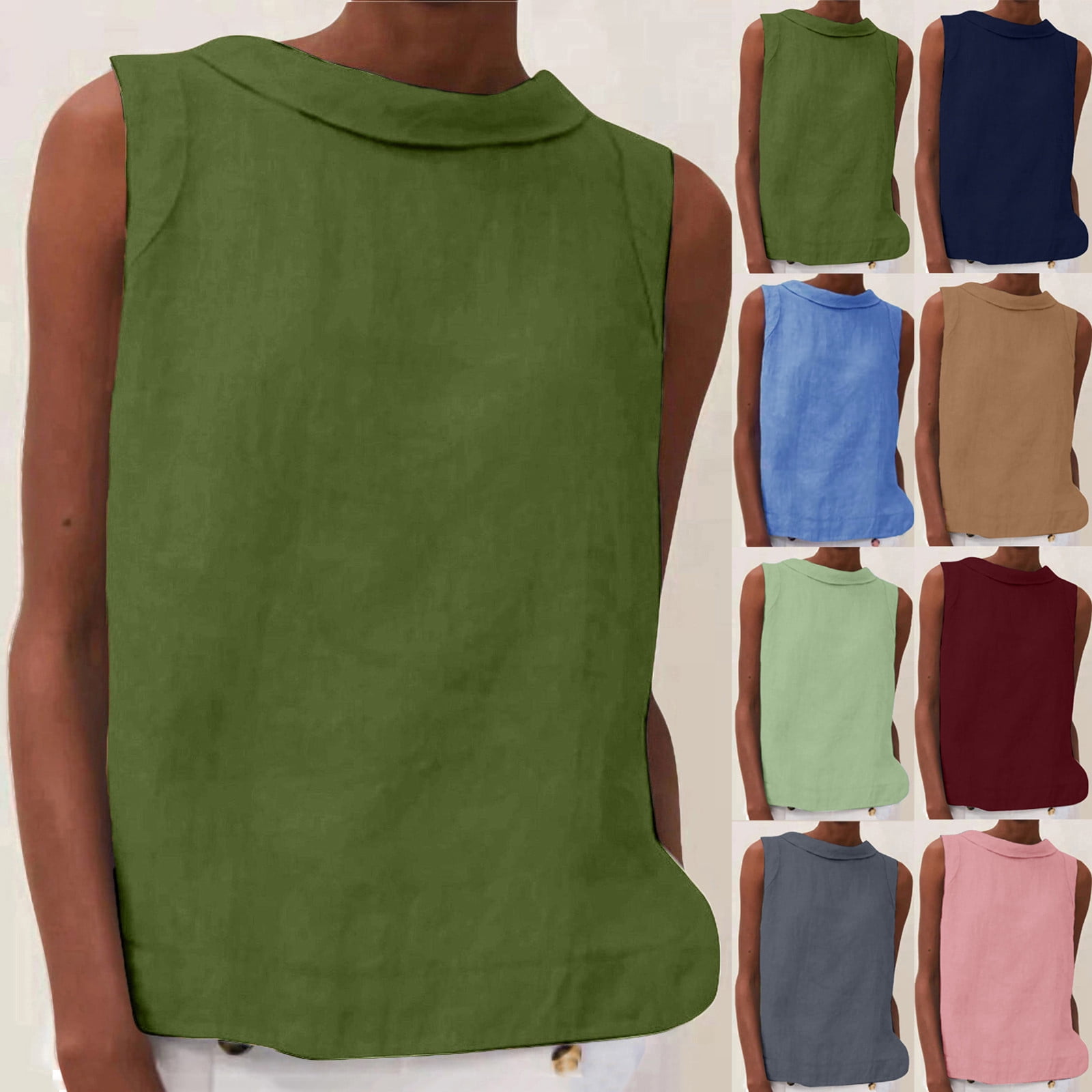 SROBPTY Womens Linen Tunic, Tank Tops for Women, Women's Solid Crew ...