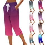 SROBPTY Womens Pants Print Straight-Leg Side Slit Button with Pockets 7 ...