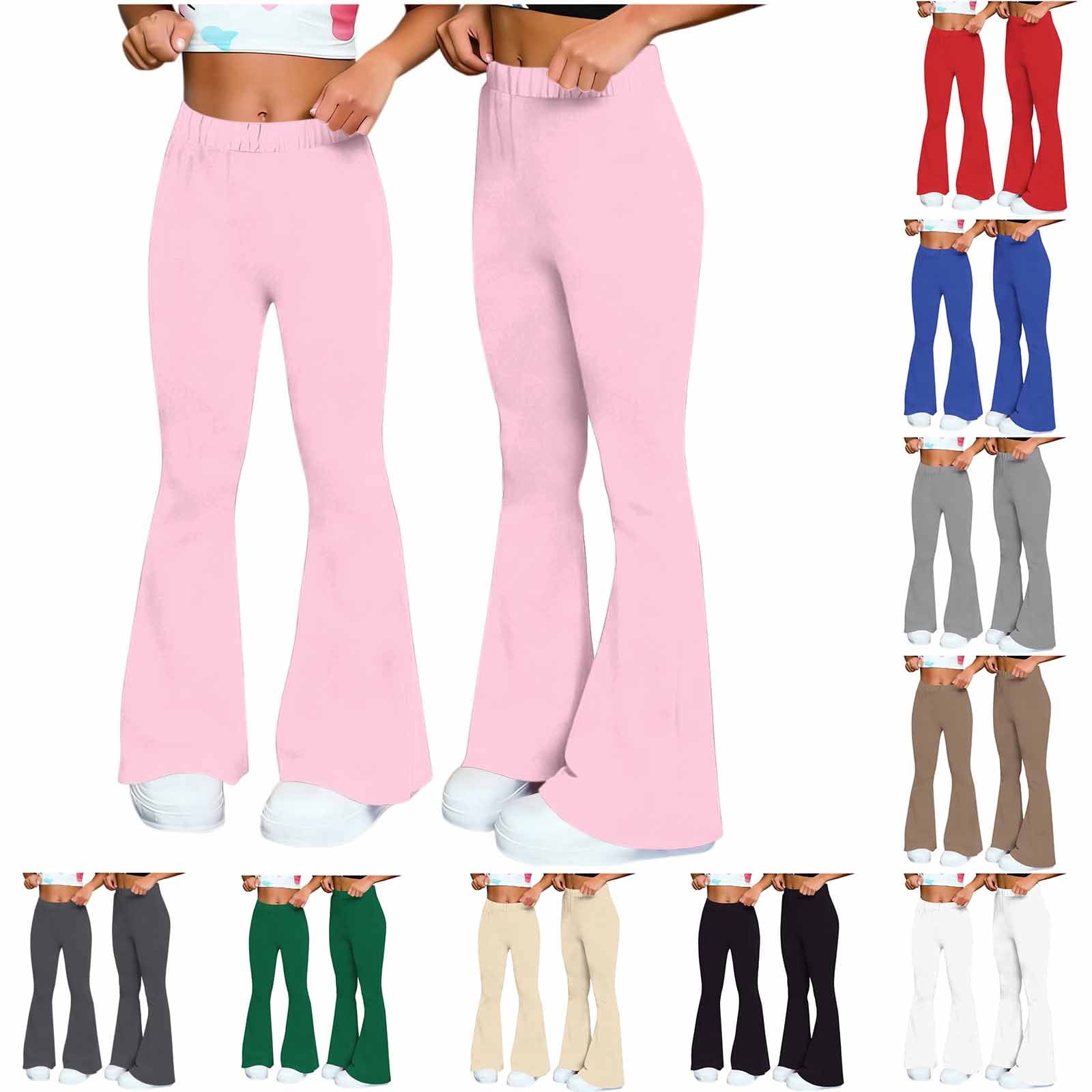 SROBPTY Womens Pants Solid Flare-Leg Stretch Relaxed Active Long ...
