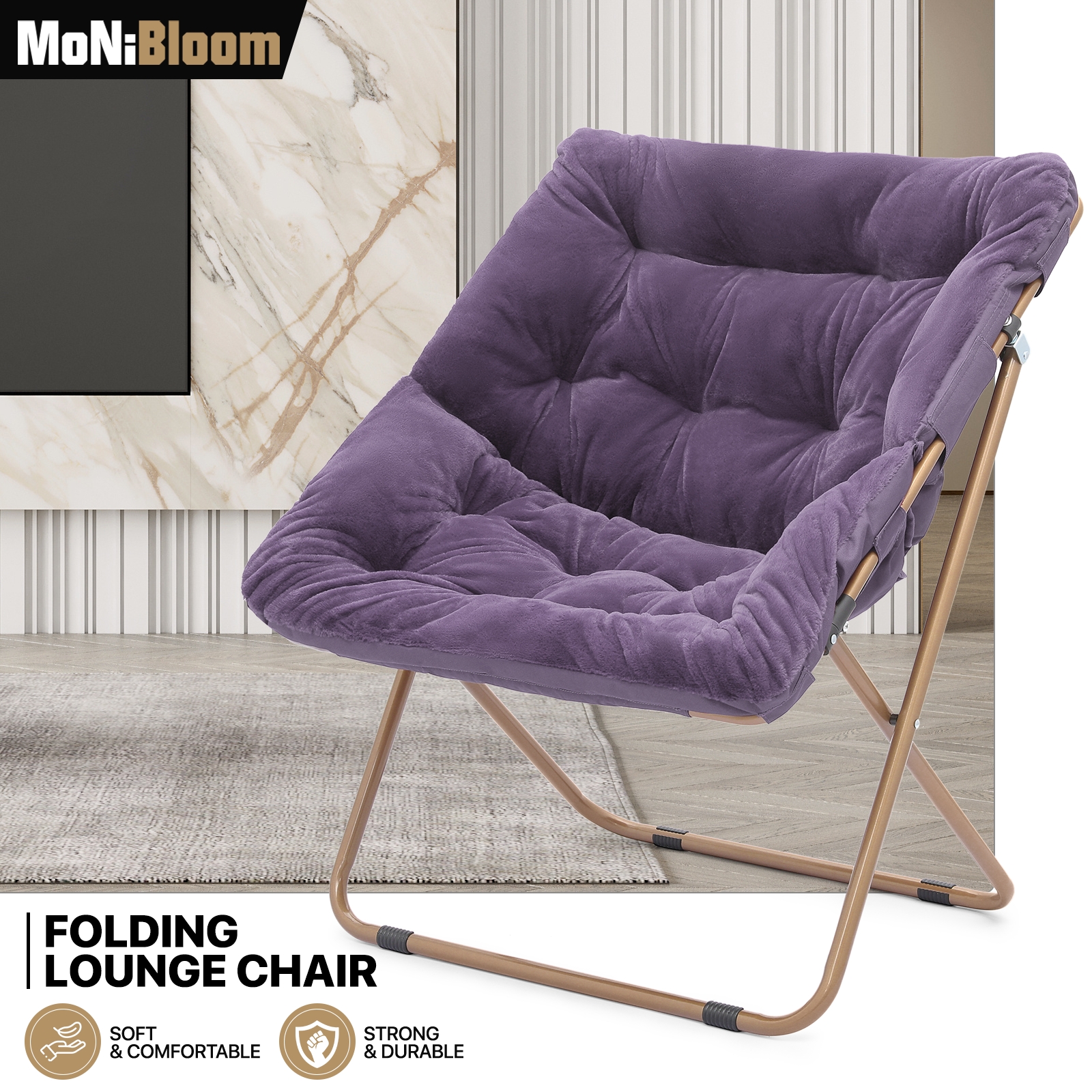 SRTHKE Foldable Square Saucer Cozy Lounge Chair | Oversized Faux Fur ...