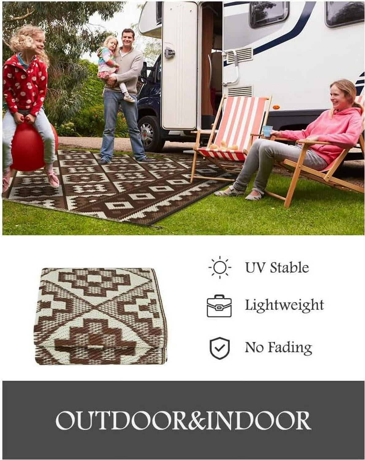 SRTHKE Outdoor Rug with LED Strip – Waterproof Reversible Plastic Straw ...