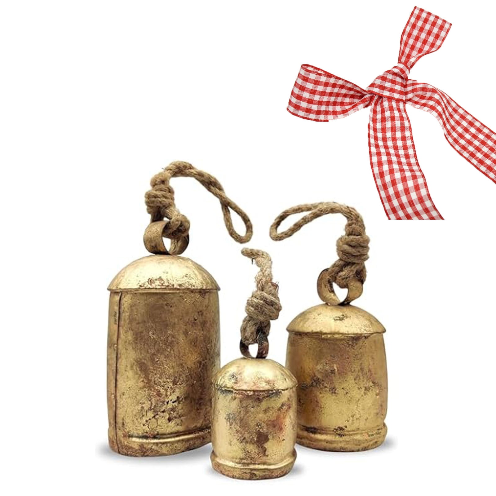 SRUILUO 3 PCS Christmas Bells Ornaments, Handmade Metal Harmony Sound ...