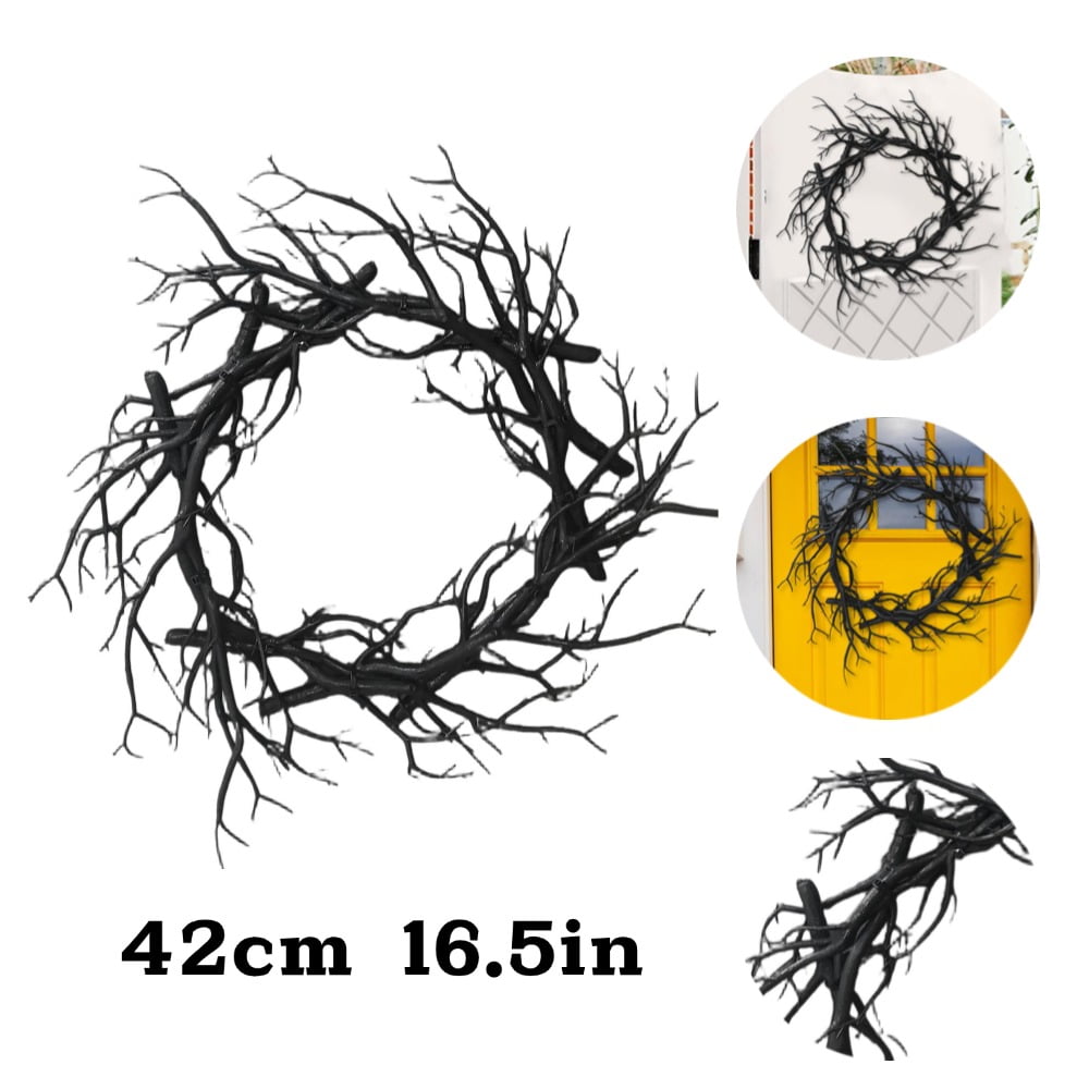 SRVOG 16" Artificial Black Branch Wreath - Halloween Plastic Grapevine ...