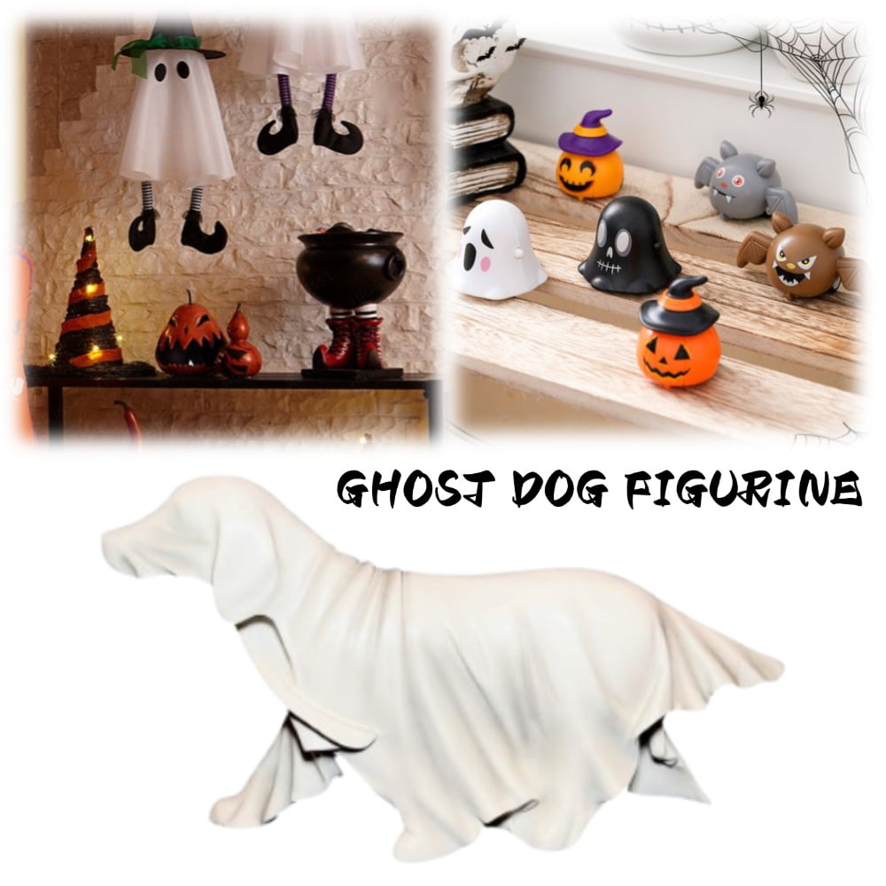 SRVOG SRVOG Halloween White Dog Figurines - 10" Resin Ghost Dog Statue ...