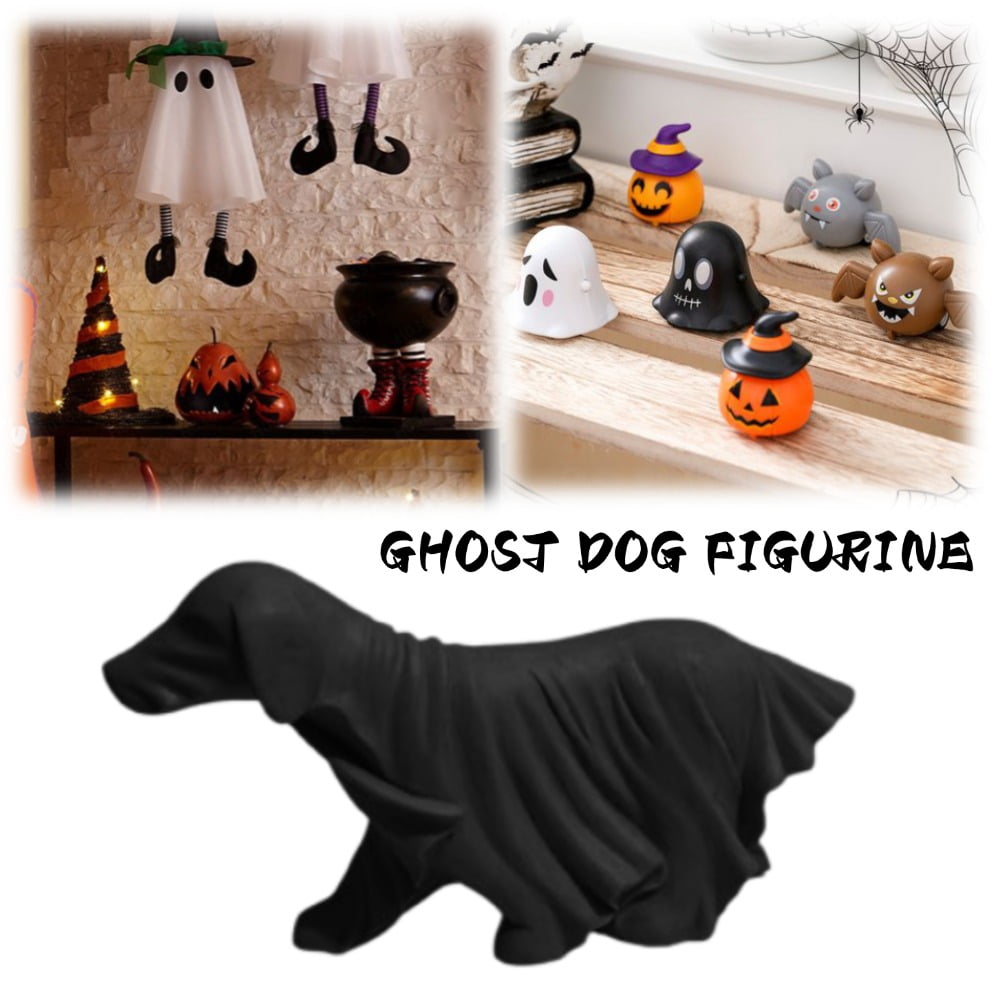 SRVOG Spooky Black Ghost Dog Statue - 10" Resin Halloween Dog Figurines ...
