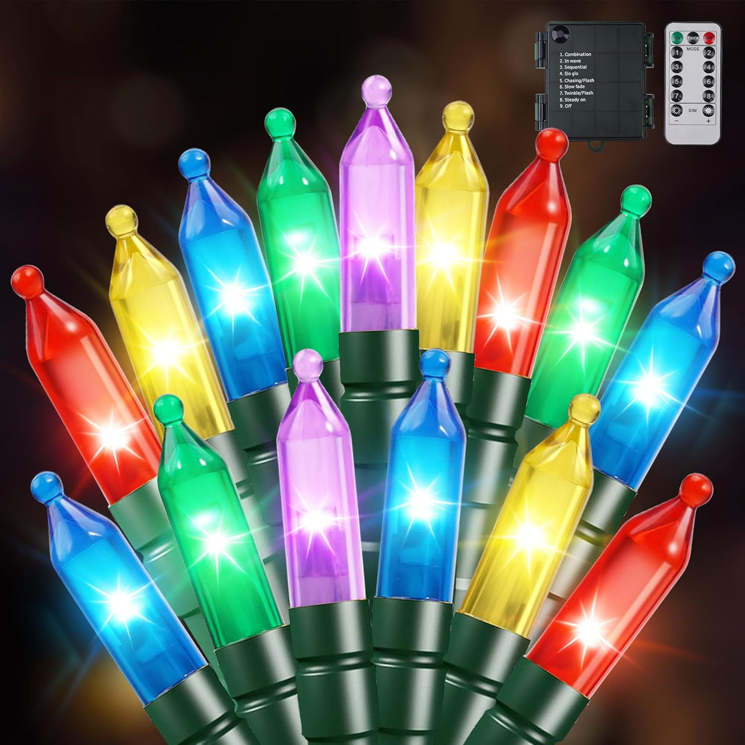 SRWEHG-100 LED Christmas String Lights with Remote - 33ft Mini Bulb ...