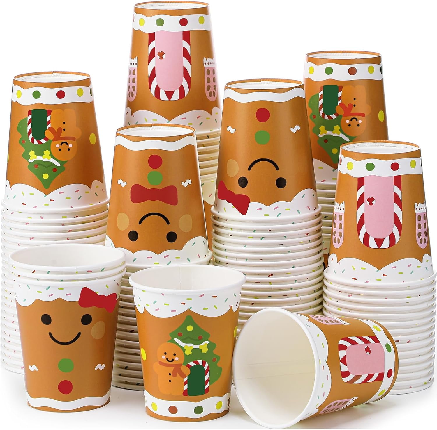 SRWEHG-100 Pieces Christmas Gingerbread Paper Cups Hot Chocolate Cups ...