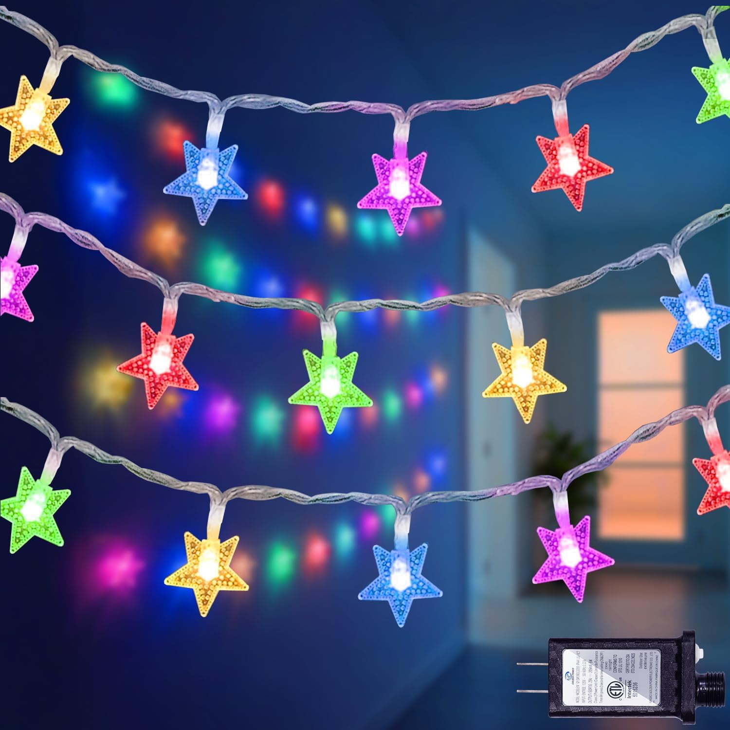 SRWEHG-120 LED 40FT Star String Lights, 8 Modes Plug in Christmas ...