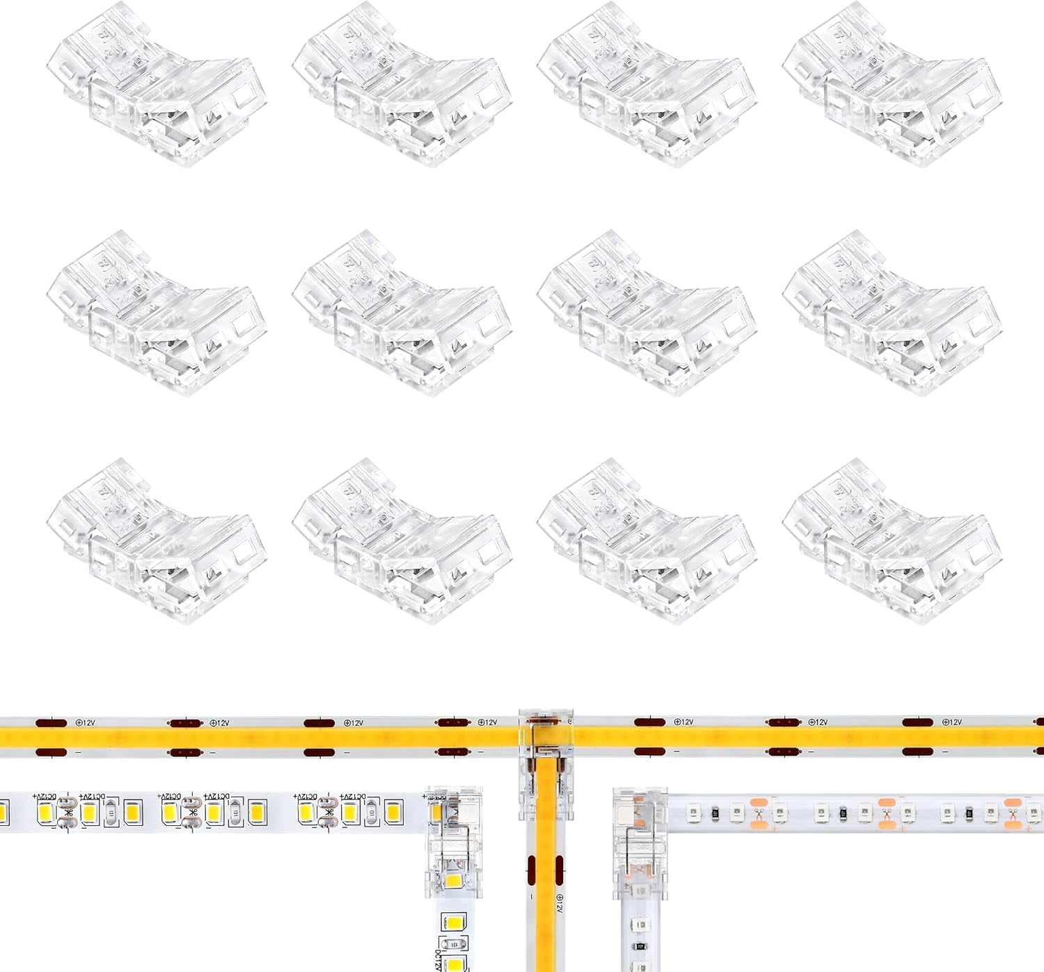 SRWEHG-12Pcs 2pin 10mm Led Corner Connectors, Solderless T L Shaped LED ...