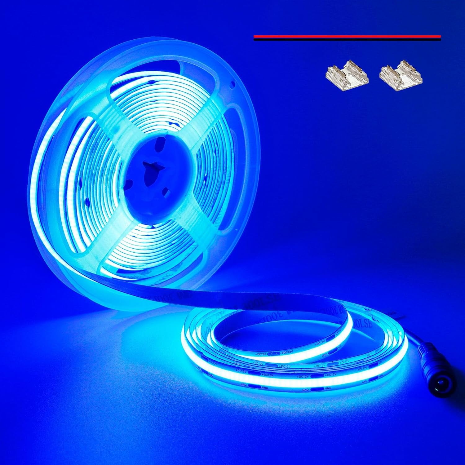 SRWEHG-12V COB LED Strip Light Blue 16.4ft Bright Dotless Self Adhesive ...