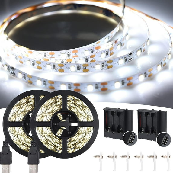 SRWEHG-16.4FT Daylight White LED Strip Light with USB Plug+Battery Box ...
