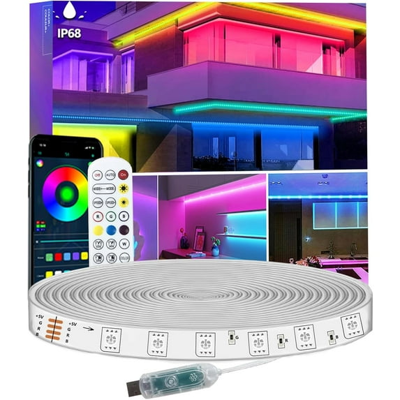 SRWEHG-16.4FT RGB LED Strip Lights IP68 Outdoor Waterproof, 5V USB ...