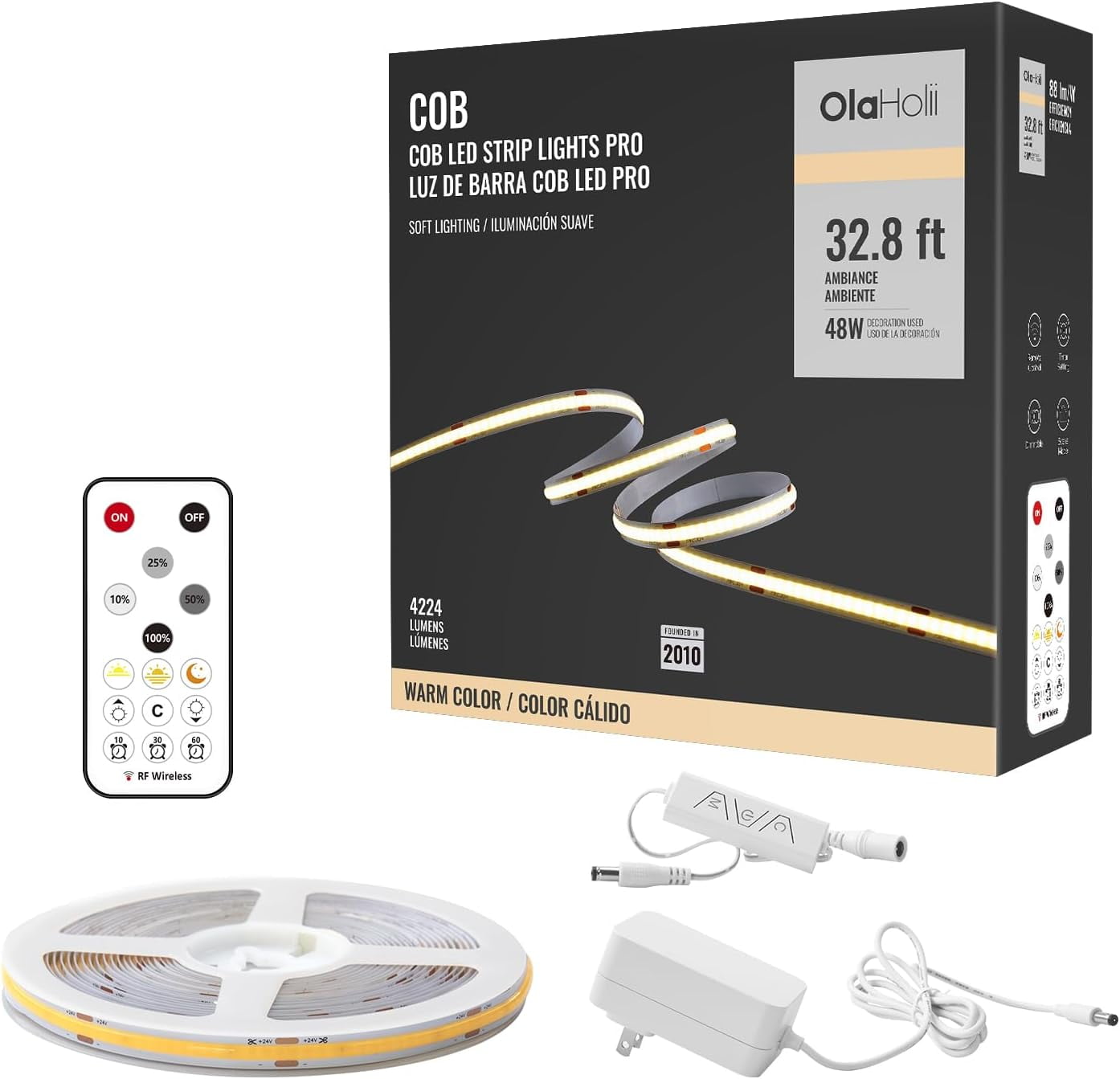 SRWEHG-16.4ft COB Led Strip Light with Remote, 2700K Ra93+ Dimmable ...