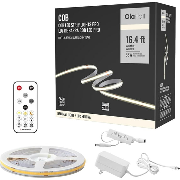 SRWEHG-16.4ft COB Led Strip Light with Remote, 4000K Ra93+ Dimmable ...