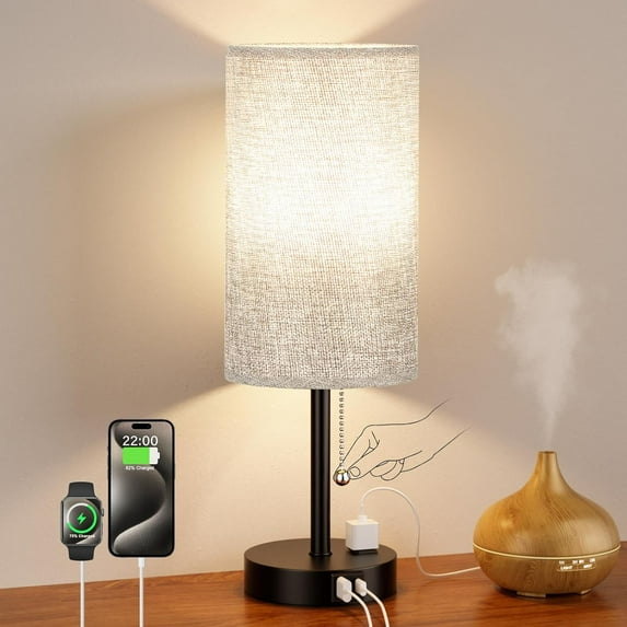 SRWEHG-17.4Inches Grey Bedside Lamp for Bedroom Nightstand - Tall Table ...