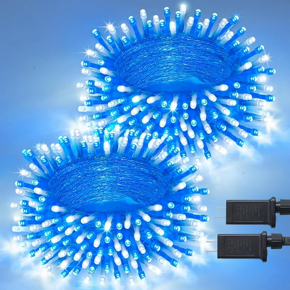SRWEHG-2 Pack 100 LED Blue and White Christmas Lights, 33ft 8 Modes ...
