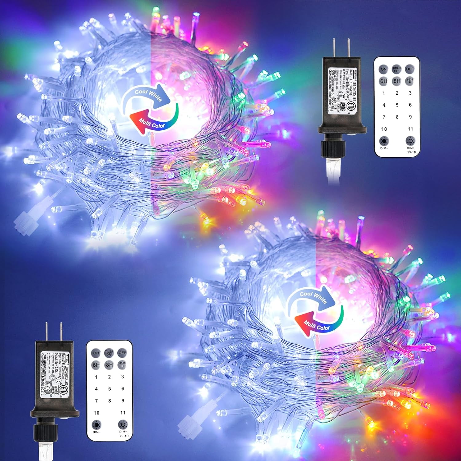 SRWEHG-2 Pack 100 LED Color Changing Christmas Lights Indoor, 33ft Cool ...