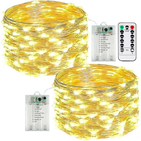 SRWEHG-2-Pack 50 LED Fairy Lights Battery Operated with Remote Control ...